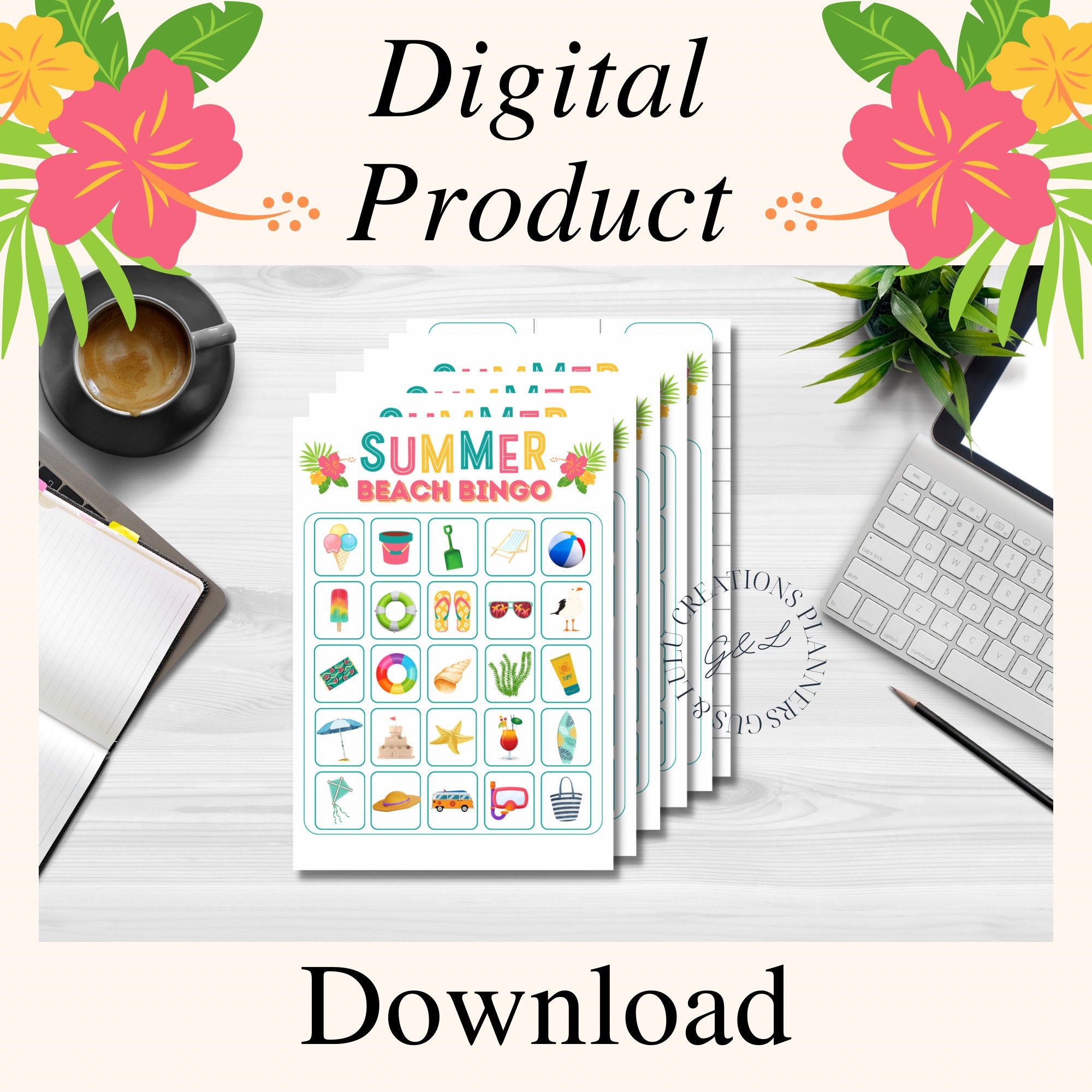 Summer Beach Bingo Printable Party Games PDF Summer - Etsy