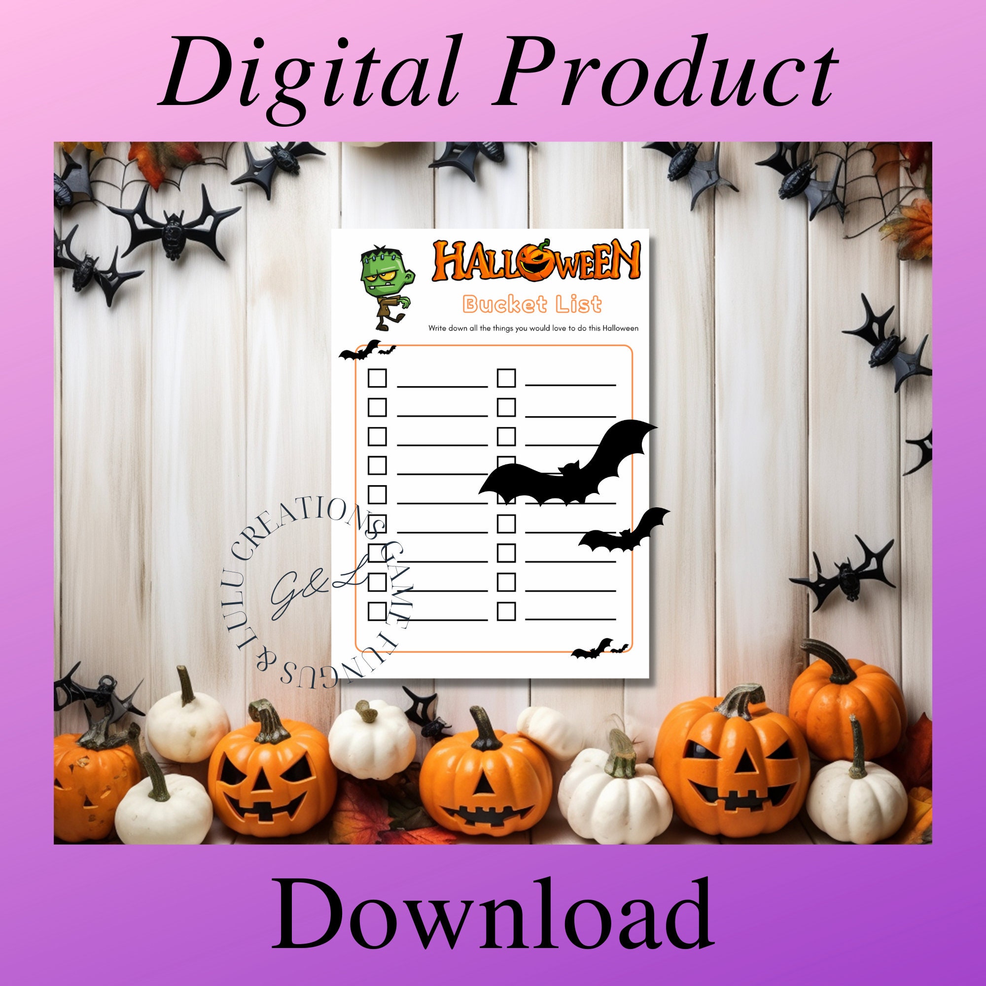 Halloween Bucket List Blank Printable PDF, Instant Download, Halloween ...