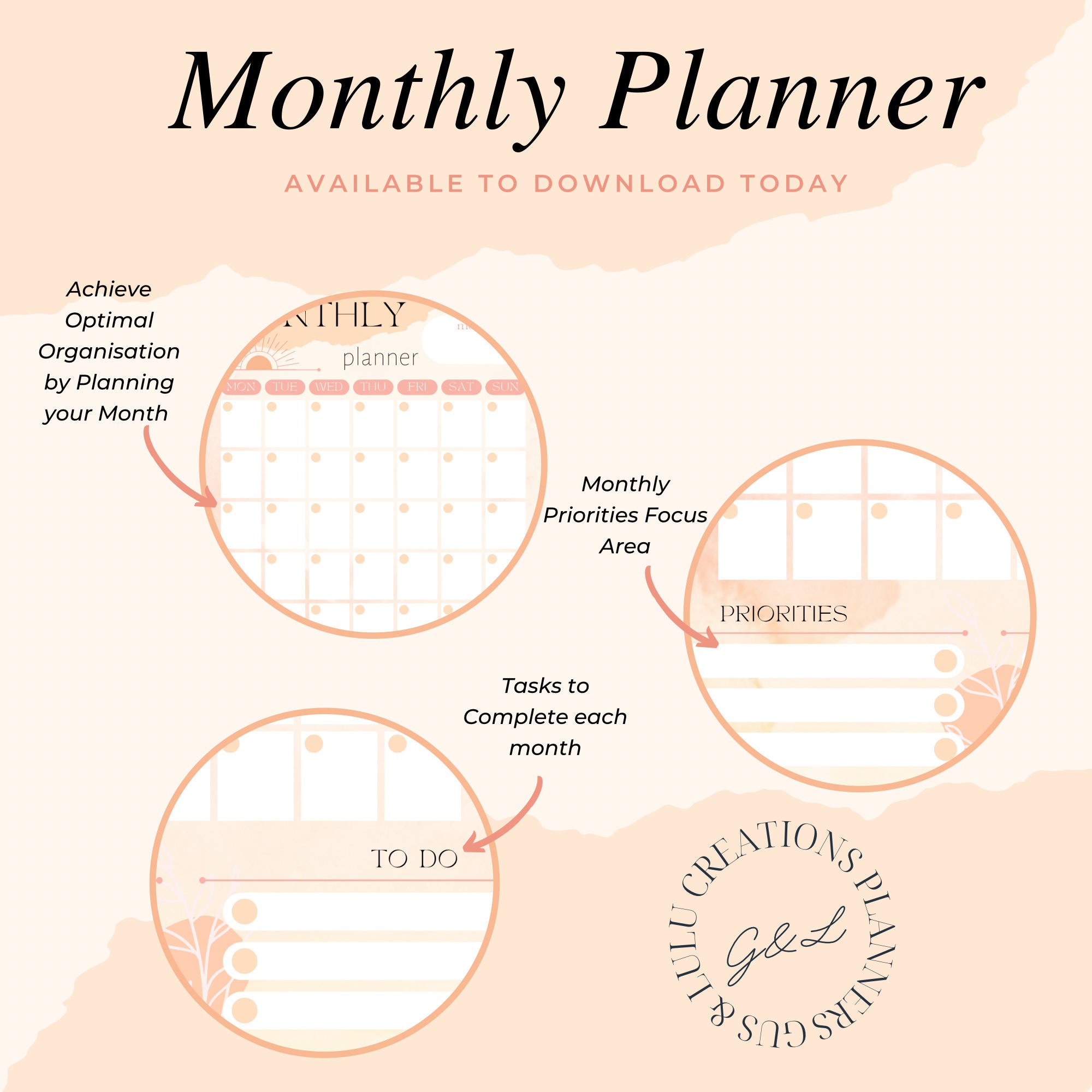 Monthly Planner Printable, Monthly Planner PDF, Printable Organiser ...