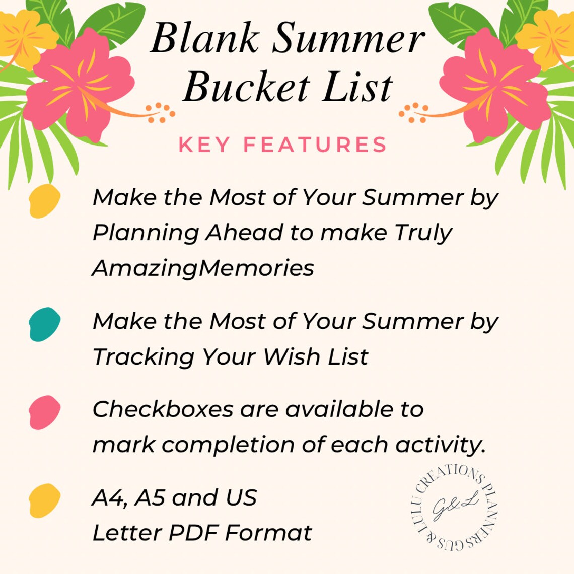 Blank Summer Bucket List Printable, Bucket List PDF, Family Bucket List ...