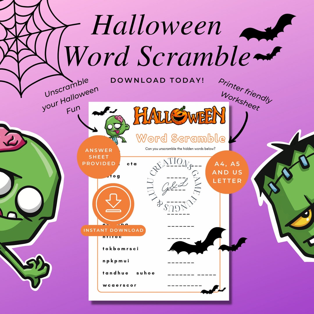 Halloween Word Scramble Printable, Instant Download, Halloween Fun ...