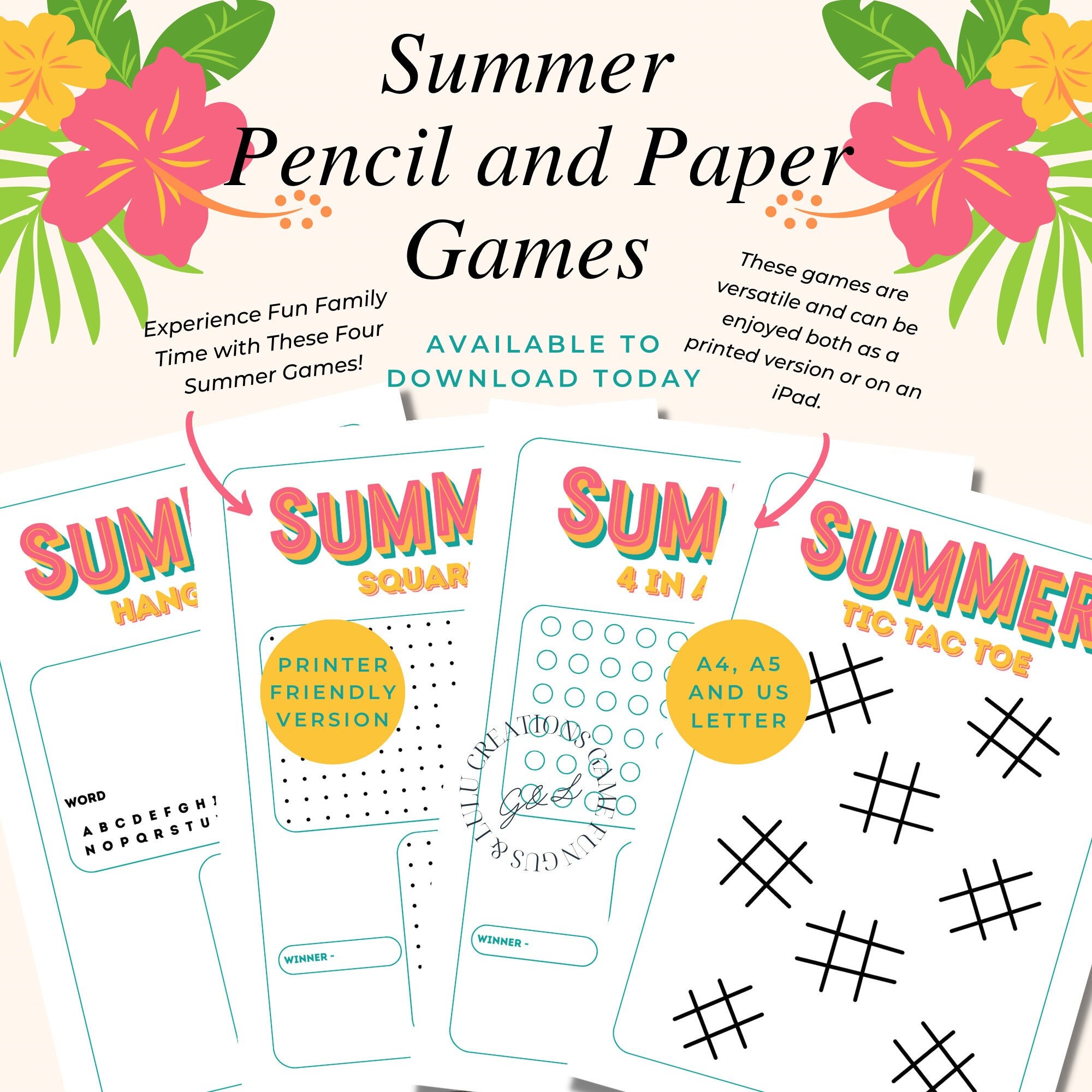 Summer Pencil and Paper Games Printable, Party Games PDF, Summer ...
