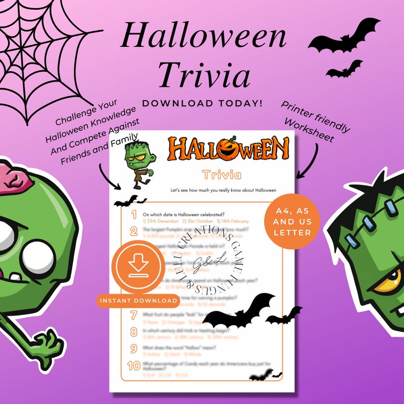 Halloween Trivia Printable PDF, Instant Download, Halloween Facts ...