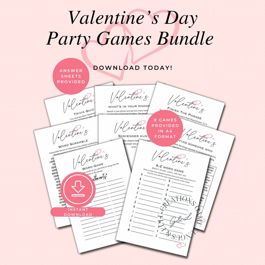 Valentines Day Party Games Bundle, Printable PDF, Valentines Printable ...