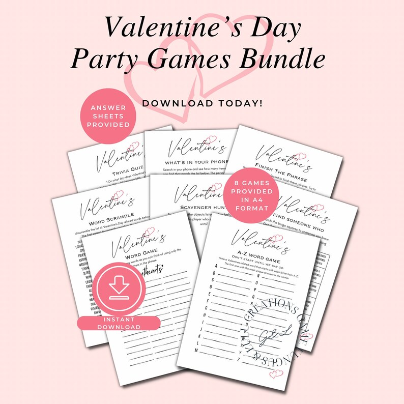Valentine’s Day Party Games Bundle, Printable PDF, Valentine’s ...