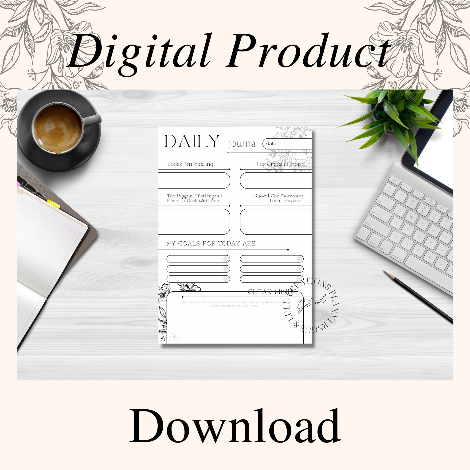 Daily Journal Printable, Daily Journal PDF, Gratitude Journal ...