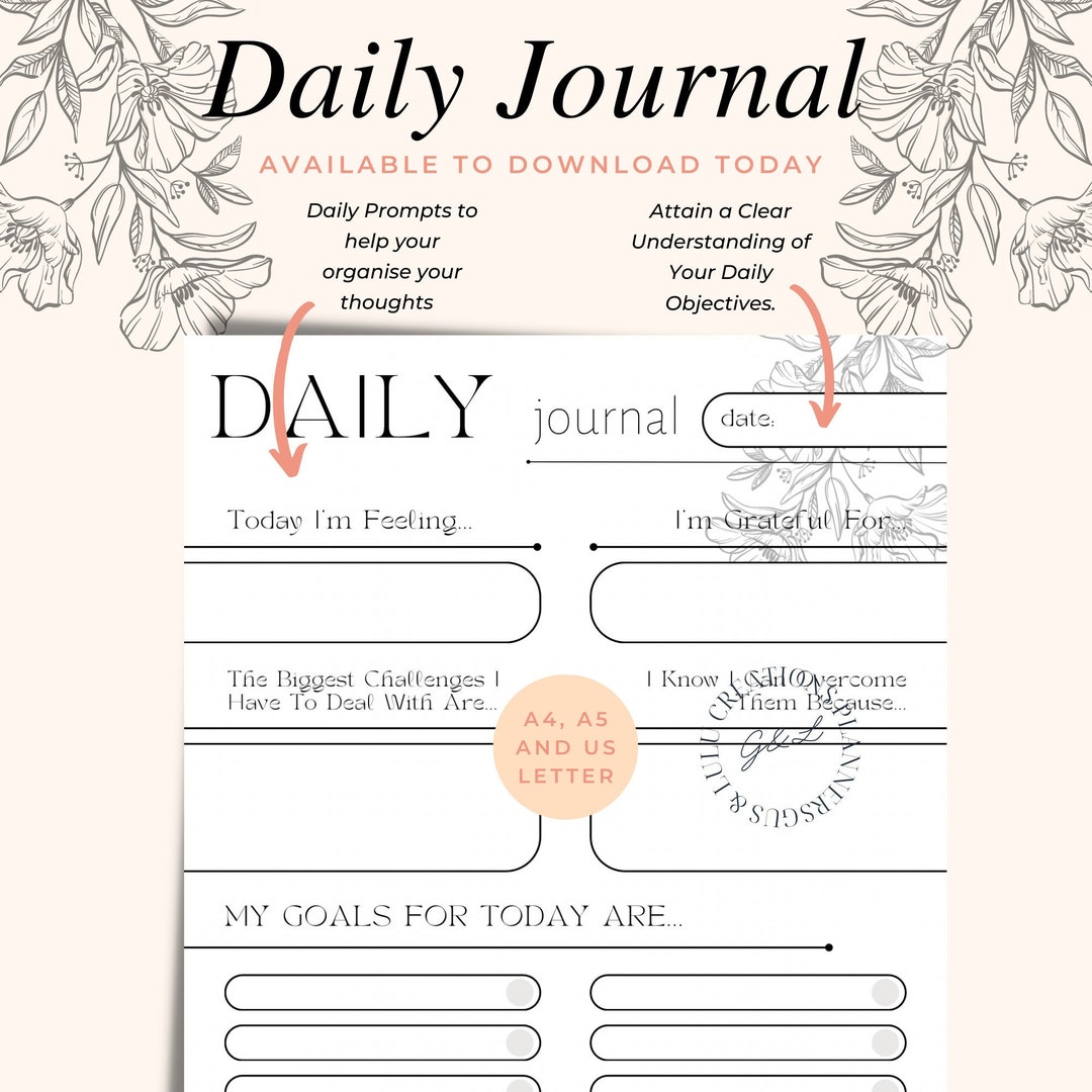 Daily Journal Printable, Daily Journal PDF, Gratitude Journal ...