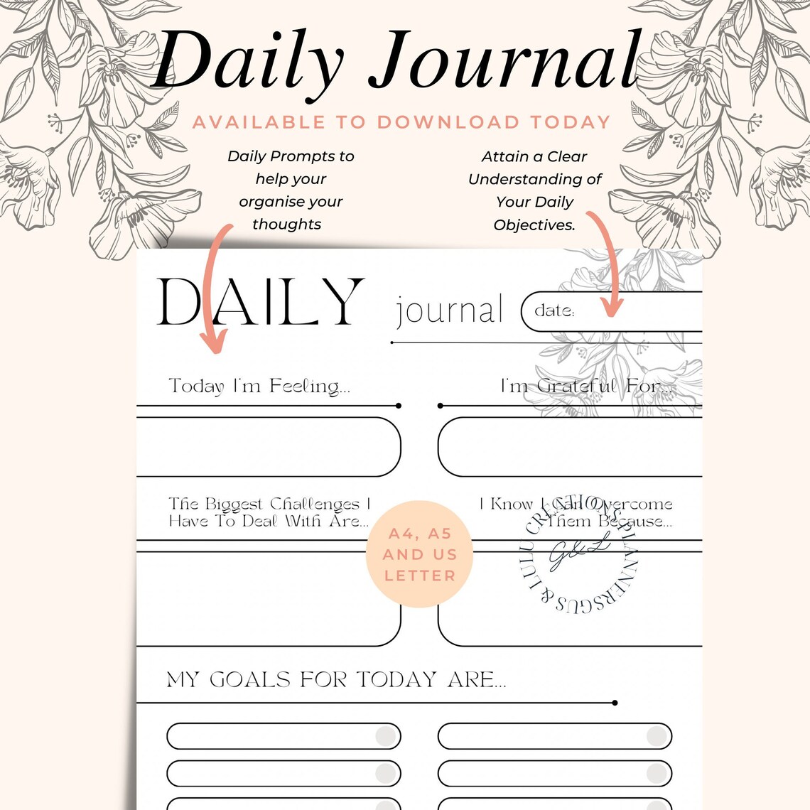 Daily Journal Printable, Daily Journal PDF, Gratitude Journal ...