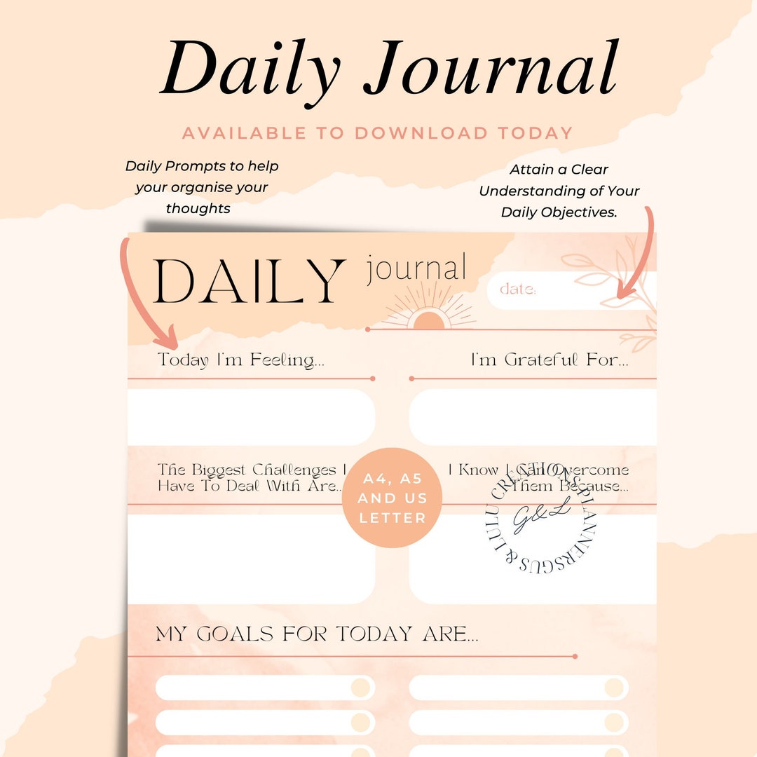 Daily Journal Printable, Daily Journal PDF, Gratitude Journal ...