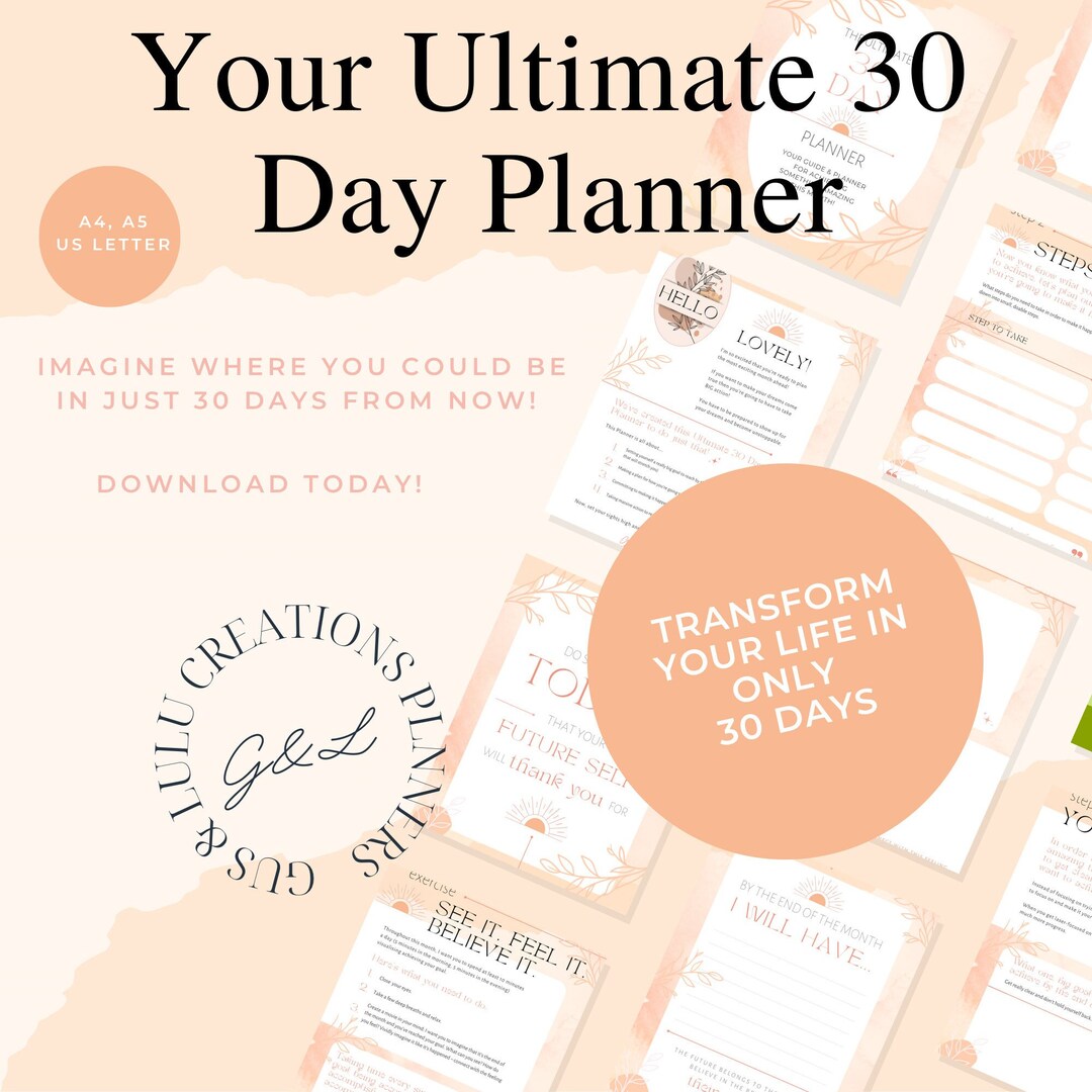 30 Day Planner Printable Goal Setting PDF Progress Tracking - Etsy UK