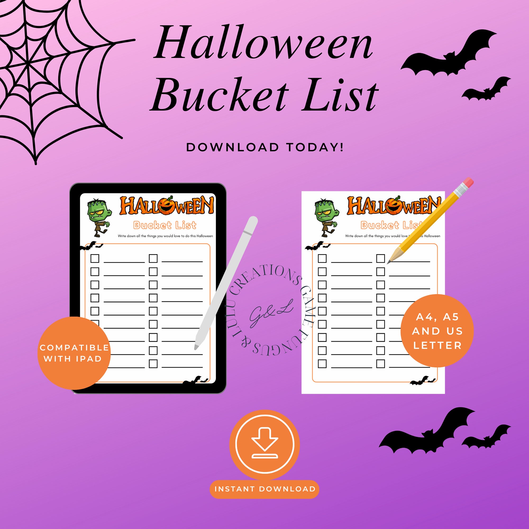 Halloween Bucket List Blank Printable PDF, Instant Download, Halloween ...