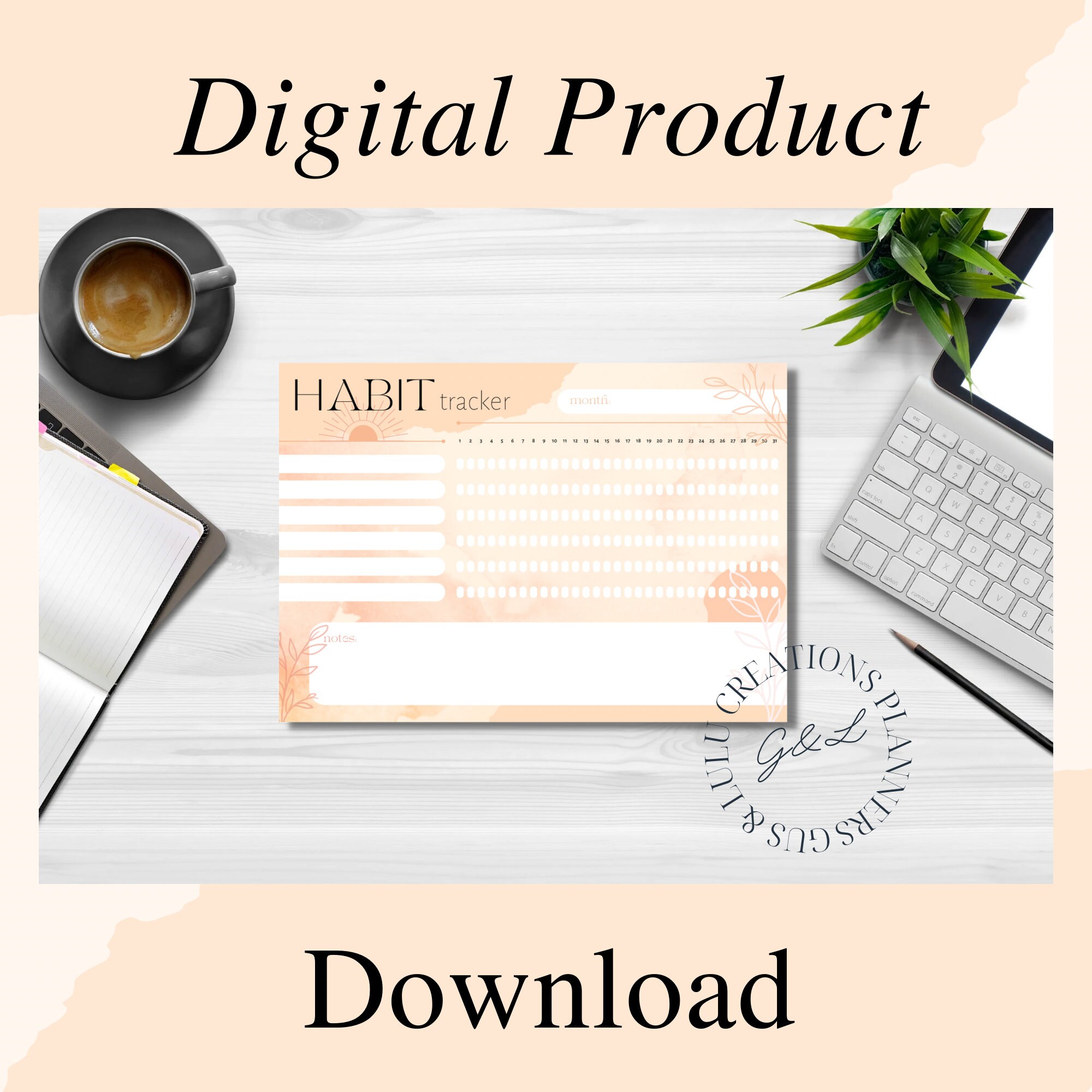 Monthly Habit Tracker With Notes Printable, Habit Tracker PDF ...