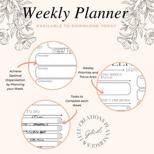 Weekly Planner Printable, Weekly Planner PDF, Printable Organiser ...