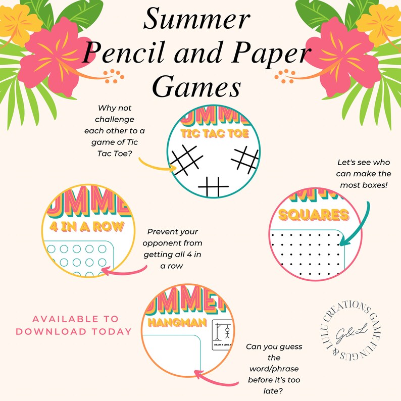 Summer Pencil and Paper Games Printable, Party Games PDF, Summer ...