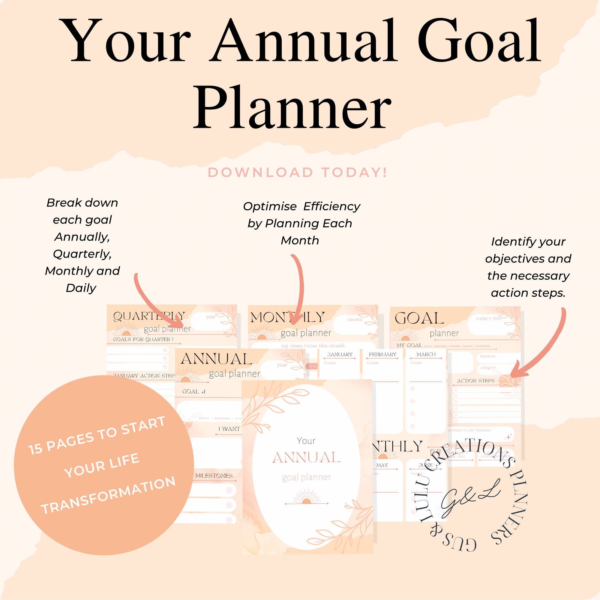 Annual Goal Planner Printable, Goal Setting PDF, Progress Tracking ...