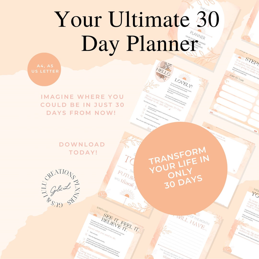 30 Day Planner Printable, Goal Setting PDF, Progress Tracking Organiser ...