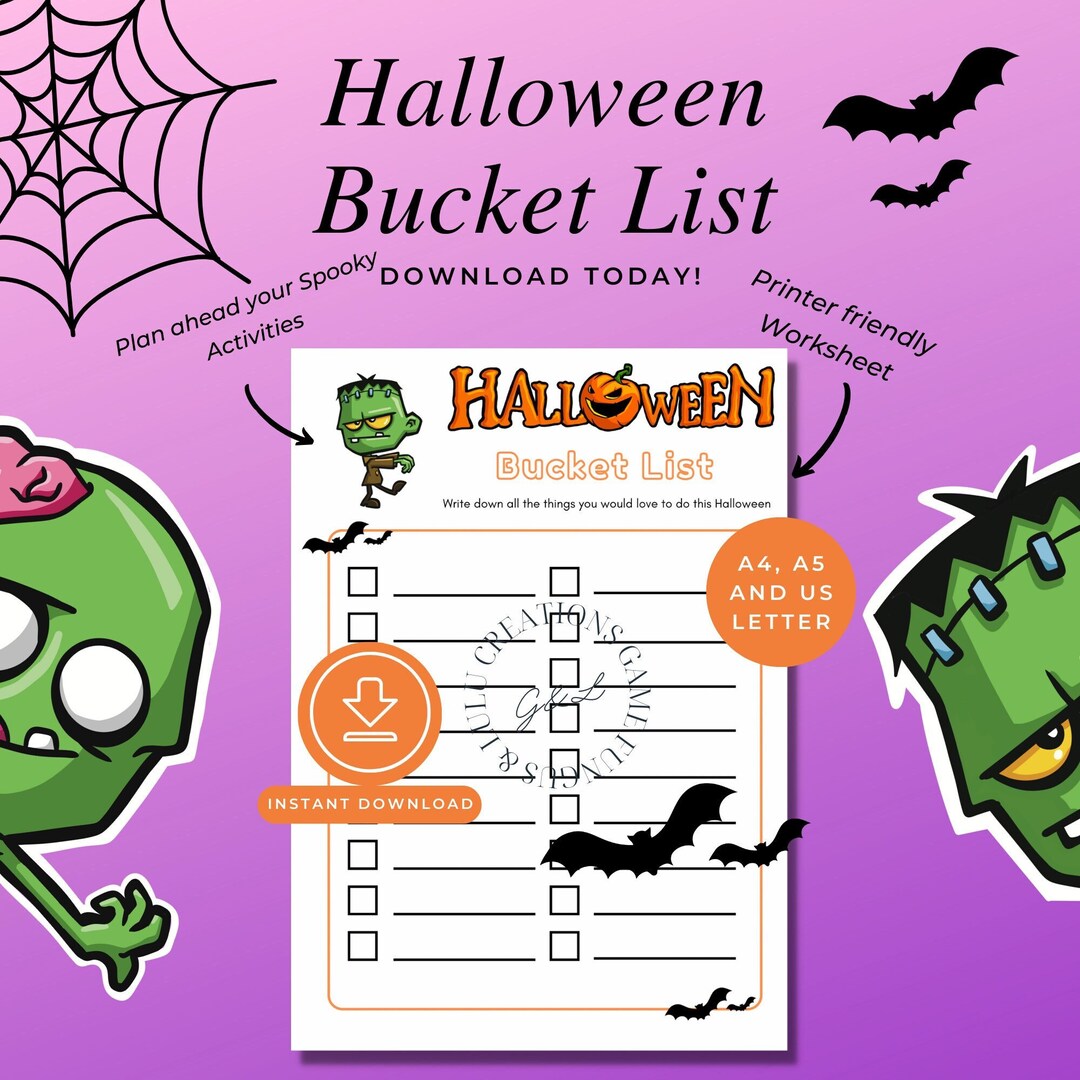Halloween Bucket List Blank Printable PDF, Instant Download, Halloween ...