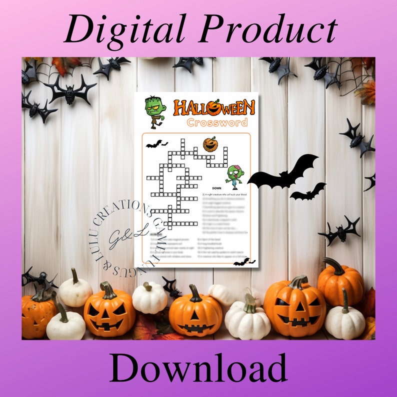 Halloween Crossword Printable, Instant Download, Halloween Fun Games ...