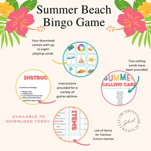 Summer Beach Bingo Printable, Party Games PDF, Summer Printable Games ...