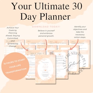 30 Day Planner Printable, Goal Setting PDF, Progress Tracking Organiser ...