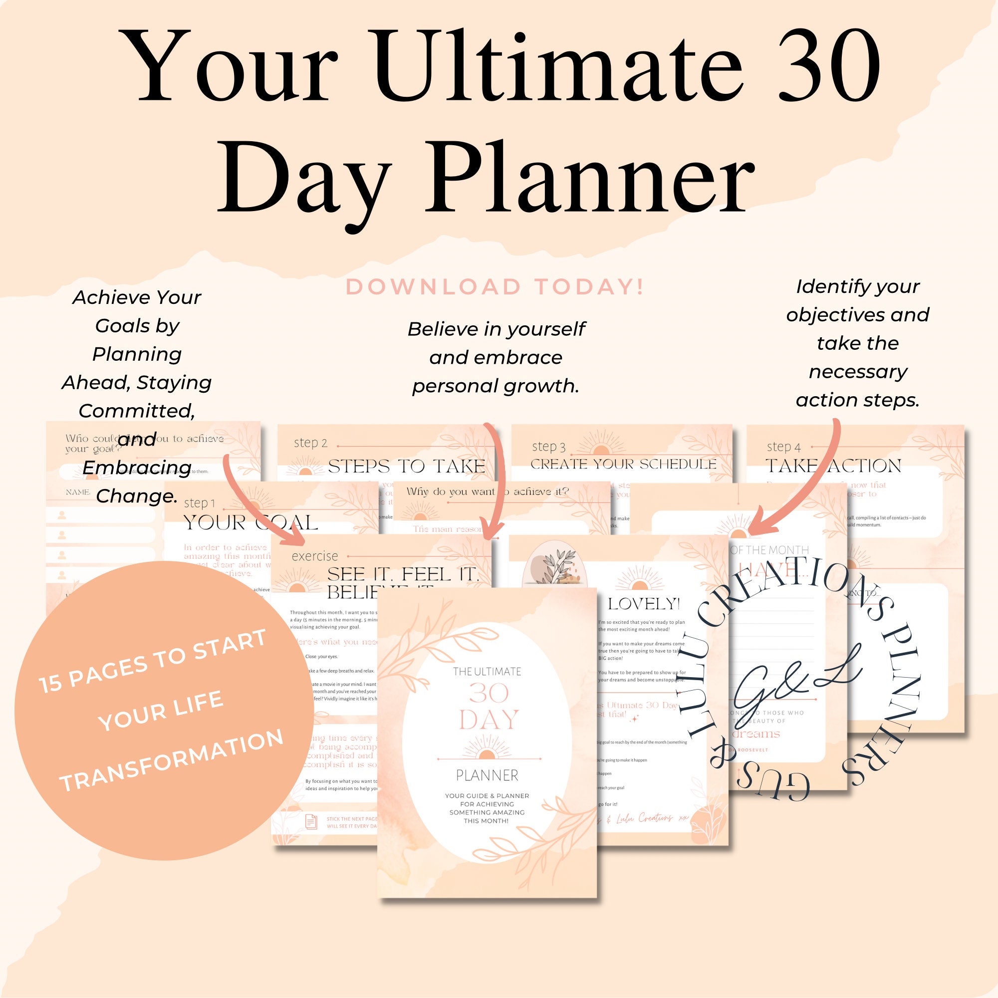 30 Day Planner Printable, Goal Setting PDF, Progress Tracking Organiser ...