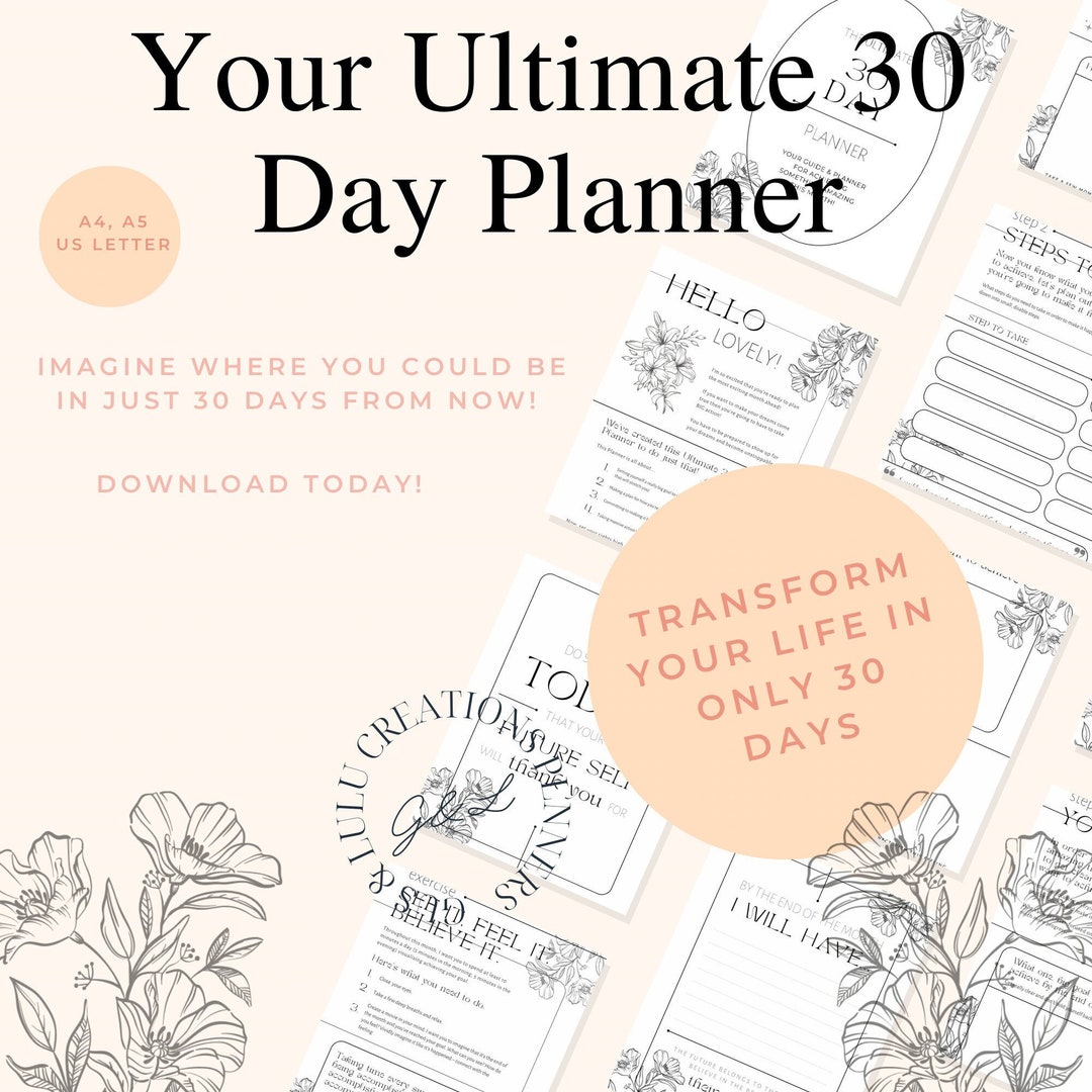 30 Day Planner Printable Goal Setting PDF Progress Tracking - Etsy
