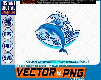 Dolphin Sunset Wave Printable Full Color Logo Graphic Design Element ...