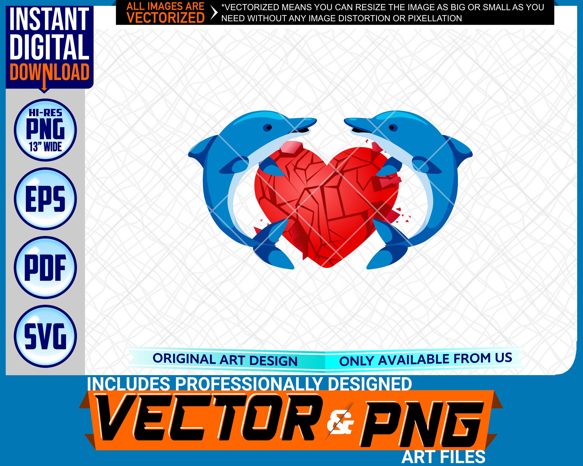 Dolphin Twin Heart Printable Full Color Logo Graphic Design Element ...