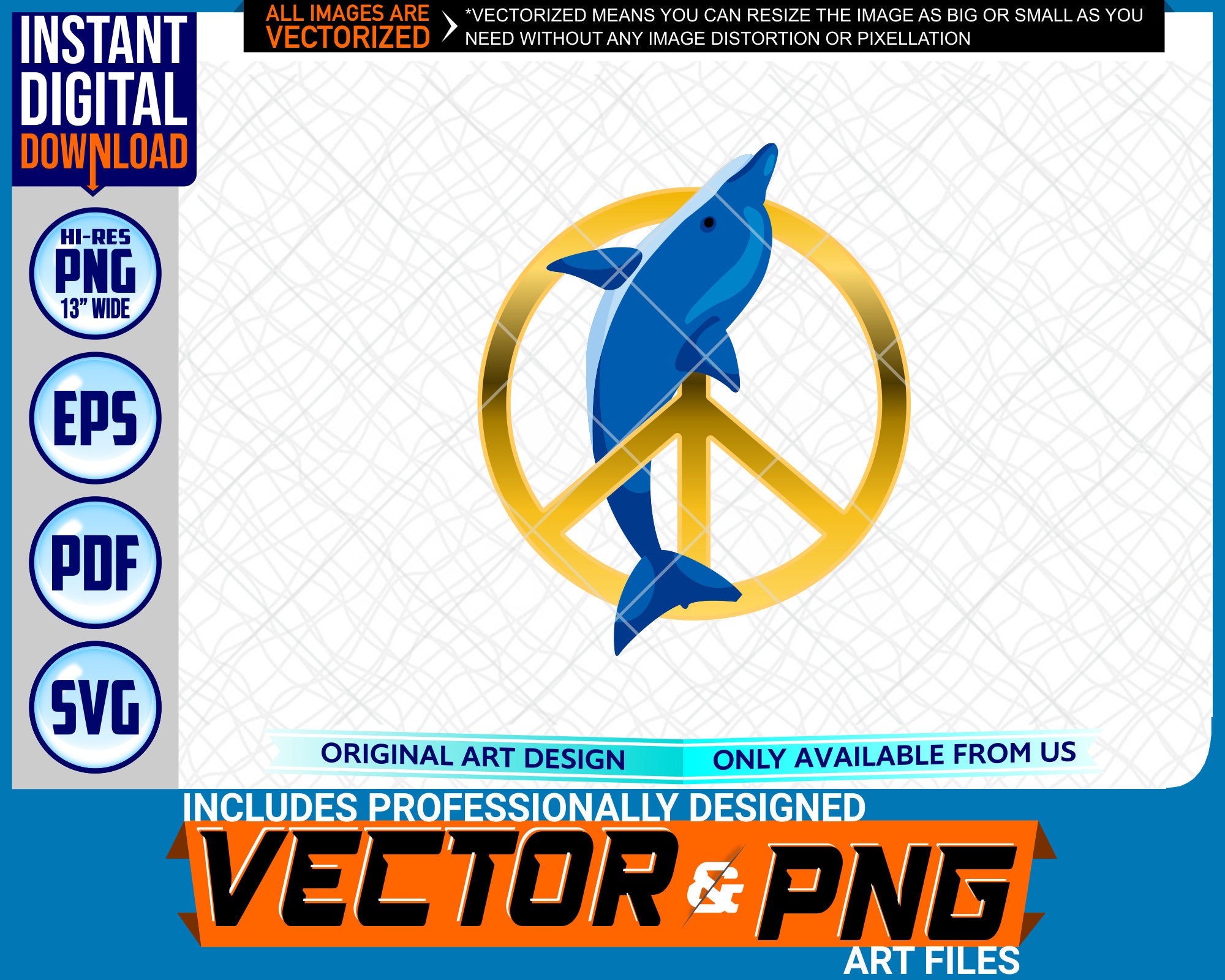 Dolphin Peace Printable Full Color Logo Graphic Design Element .SVG ...