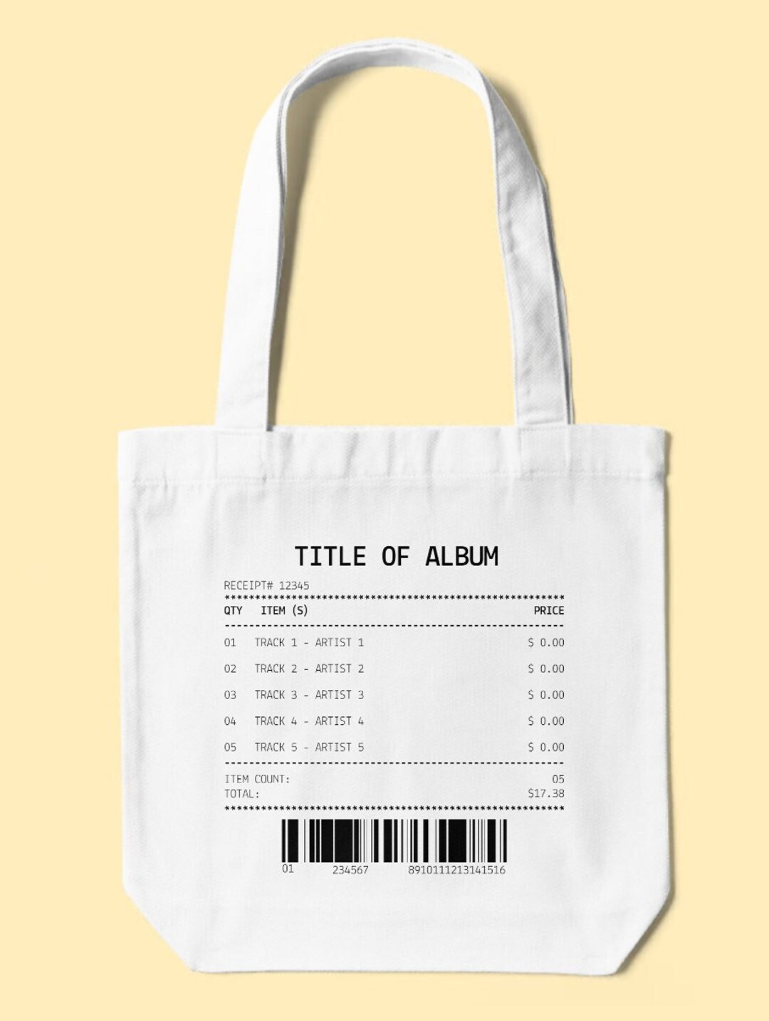 Custom Song Receipt Tote, Personalized Playlist Receipt Tote Bag ...