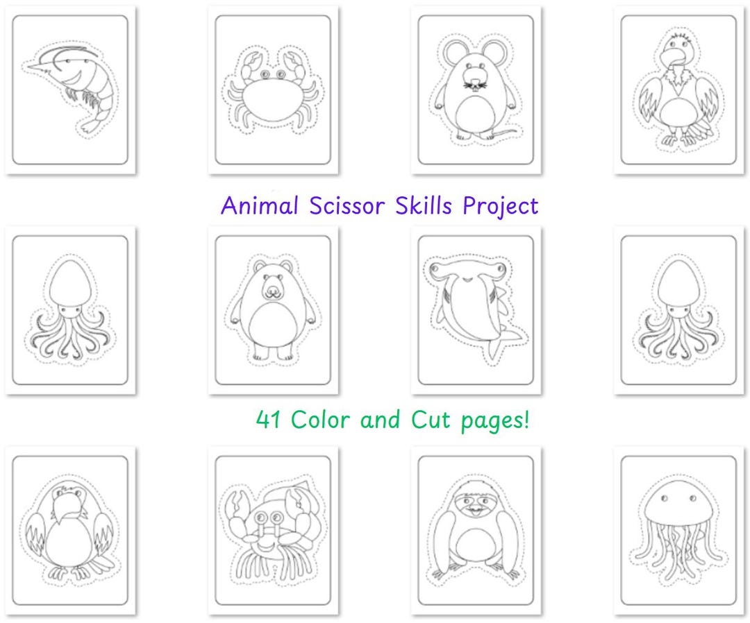 41 Fun Animal Cut and Color Pages- Kids Arts and Crafts Digital ...