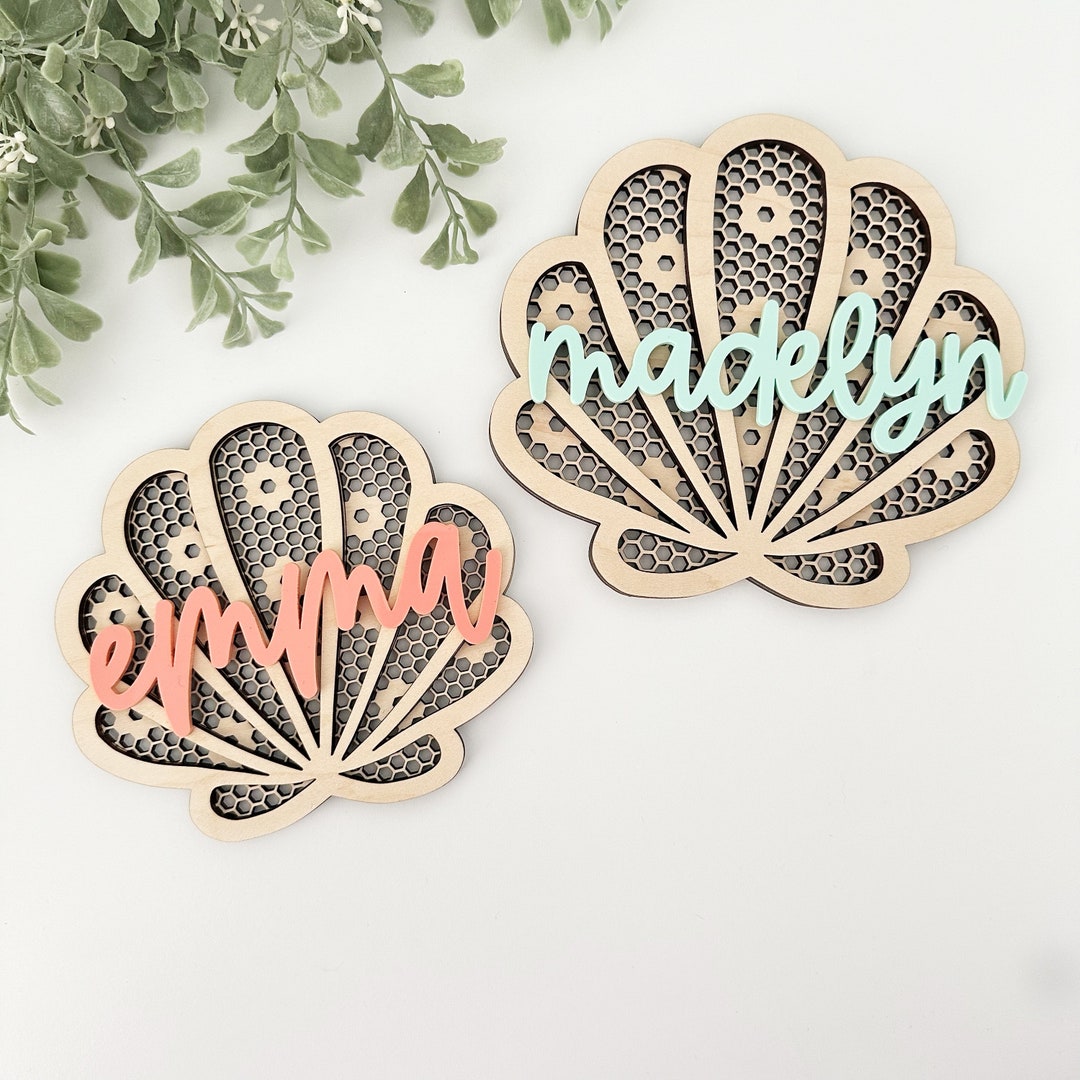 Seashell Name Sign| Flower Shell Wooden Name Sign| Beach Theme Decor ...