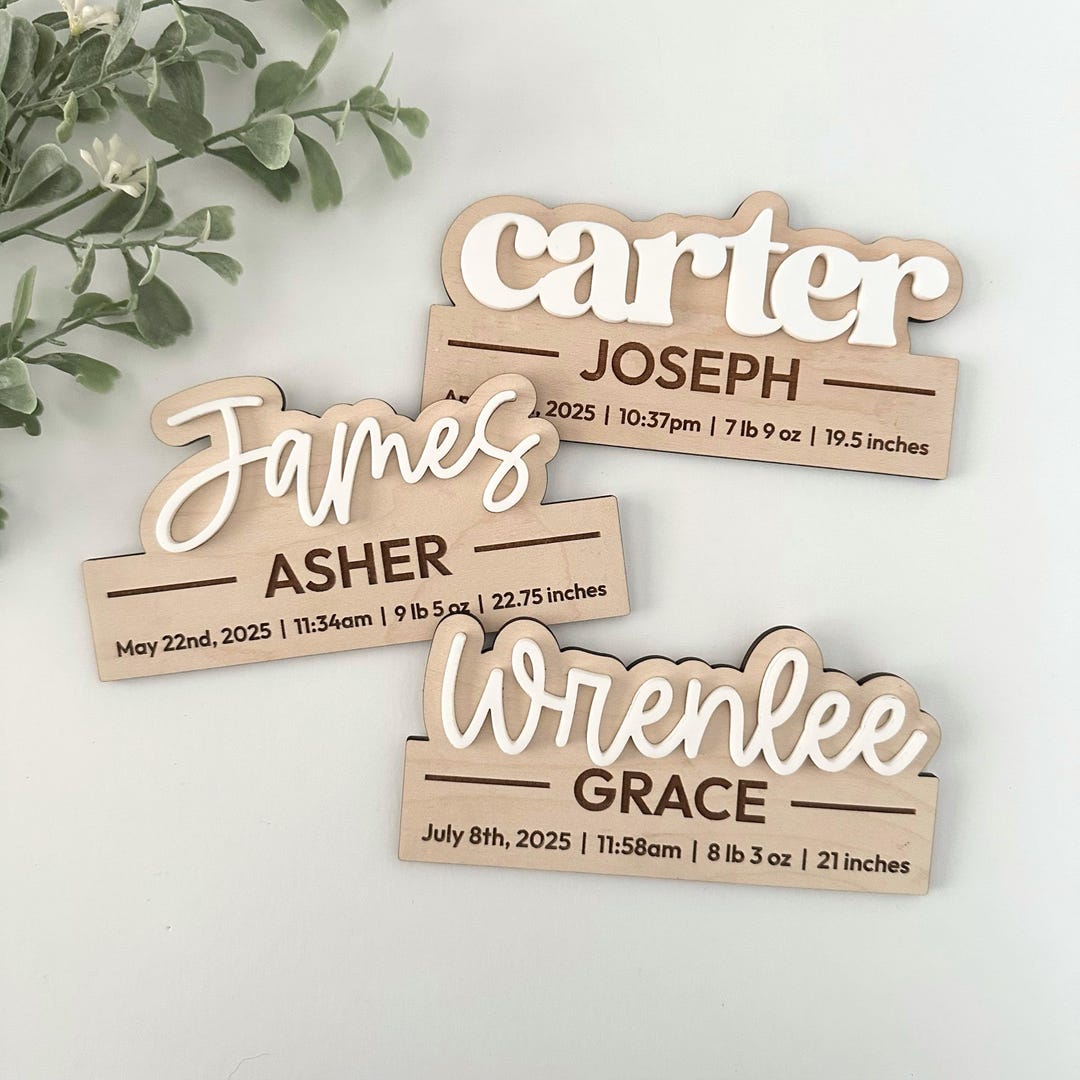 Personalized Wood Birth Stat Sign: 3D Name Plaque, Baby Photo Prop - Etsy