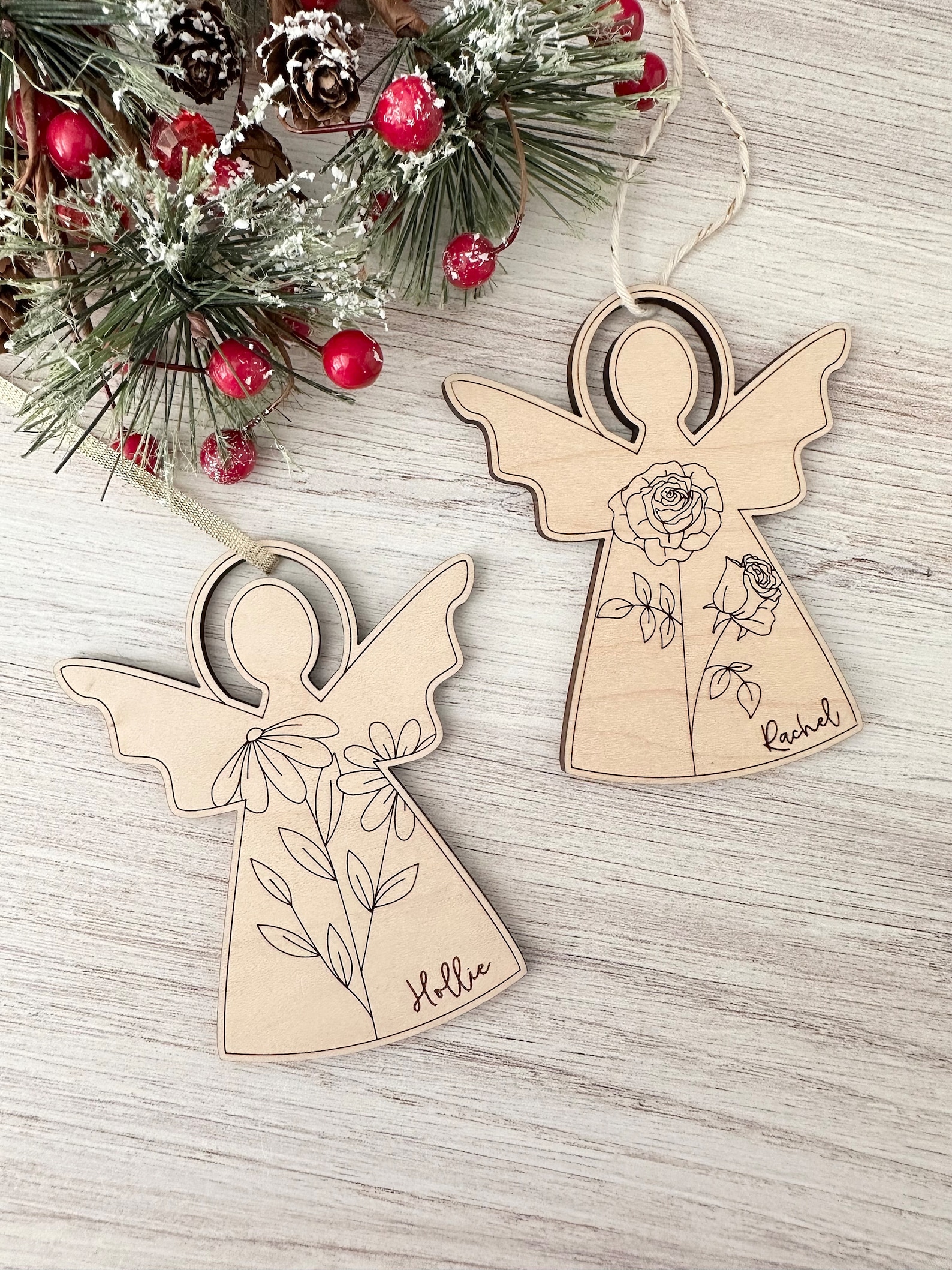 Personalized Angel Christmas Ornament: Birth Month Flower, Engraved ...