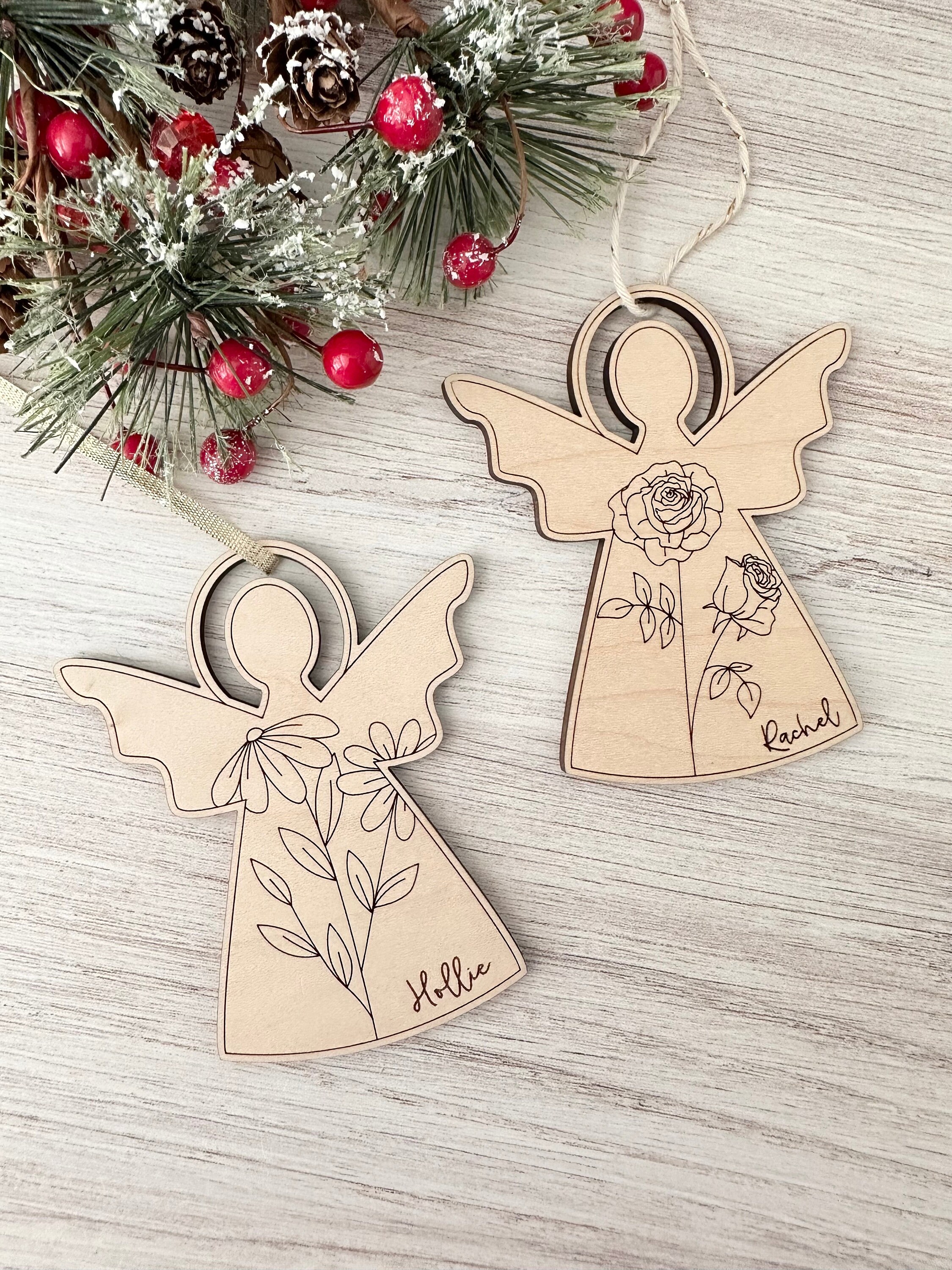 Personalized Angel Christmas Ornament: Birth Month Flower, Engraved ...