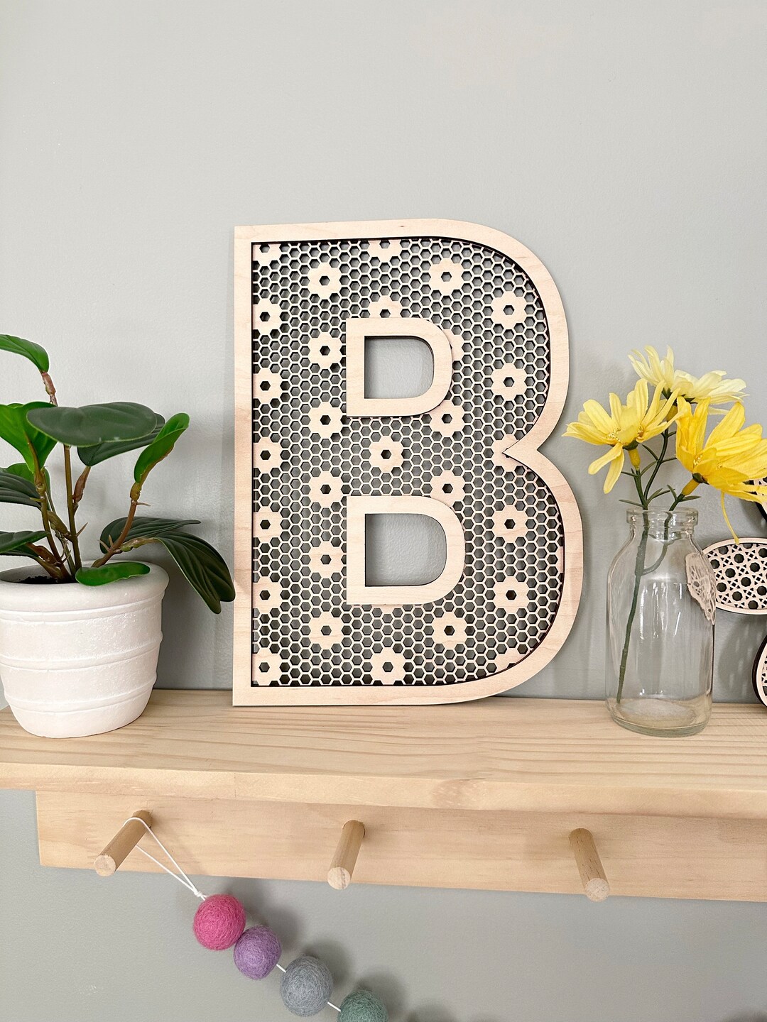 Flower Rattan Letters, Boho Nursery Decor, Shelf Decor for Nursery ...