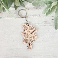 Custom Birth Flower Keyring for Women, Personalized Name Keychain With ...