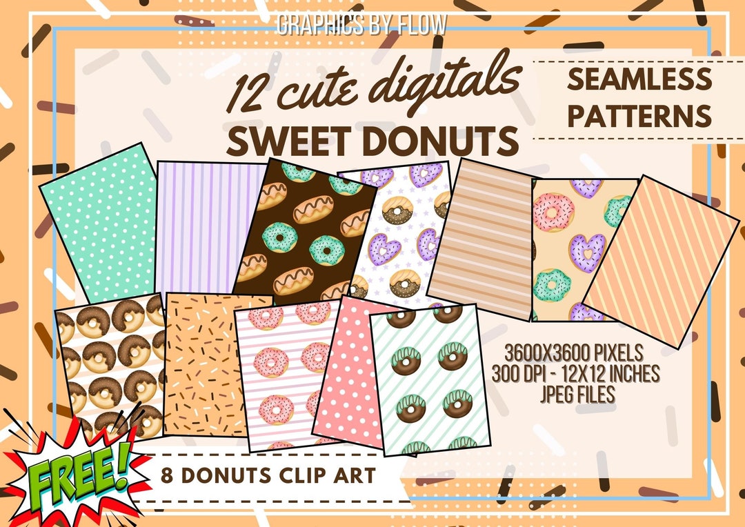 Donut Digital Paper Seamless Backgrounds Sprinkles Digital - Etsy
