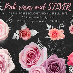 Pink and Silver Floral Clip Art Clipart ,instant Download, 22 ...
