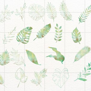 Green and Gold Tropical Leaves Clipart ,instant Download, 54 PNG ...