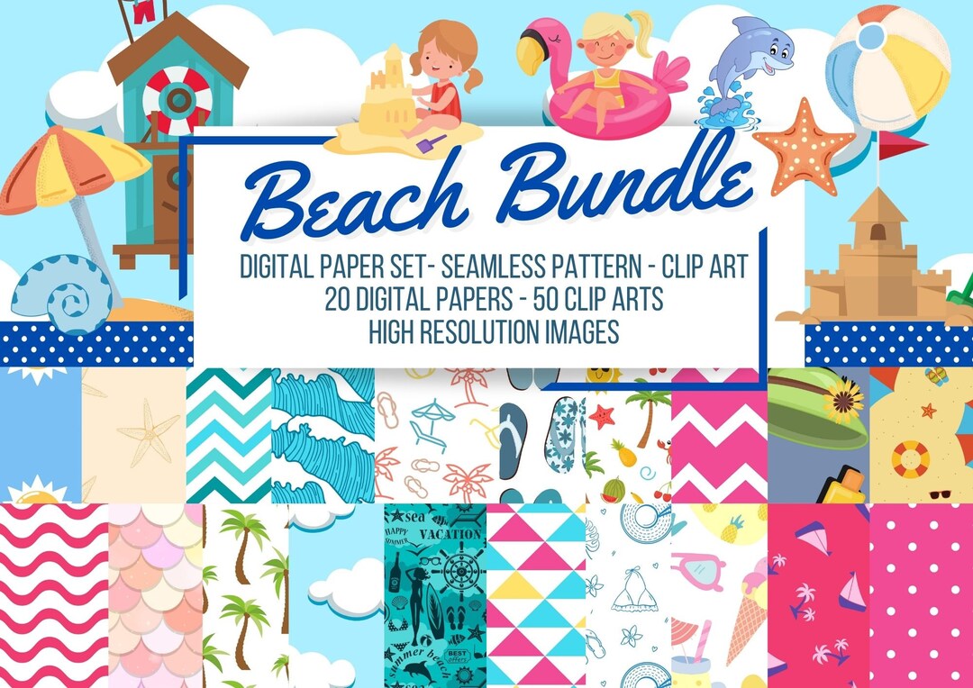 BEACH Bundle,instant Download, 50 Cliparts & 20 Papers, Sand Castle ...