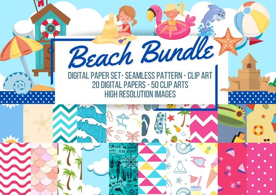 BEACH Bundleinstant Download 50 Cliparts & 20 Papers Sand | Etsy