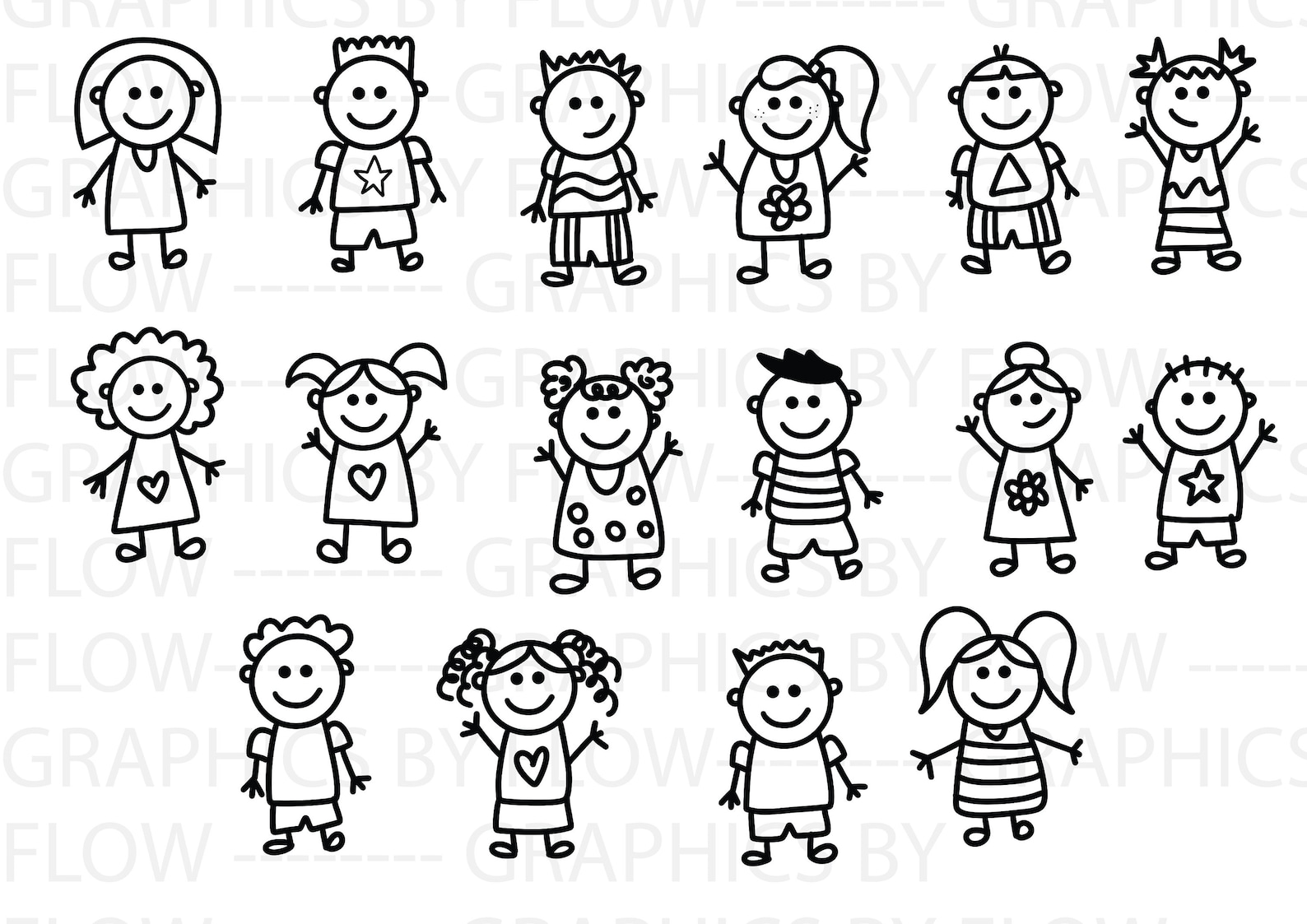 16 PACK Stick Figures SVG Instant Download Stick Children | Etsy