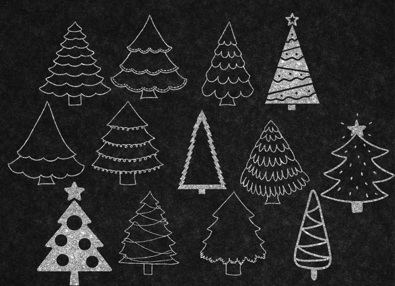SILVER Glitter CHRISTMAS TREE, Instant Download, 35 Transparent Png ...