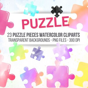 23 WATERCOLOR PUZZLE Pieces Clipart Instant Download Puzzle | Etsy