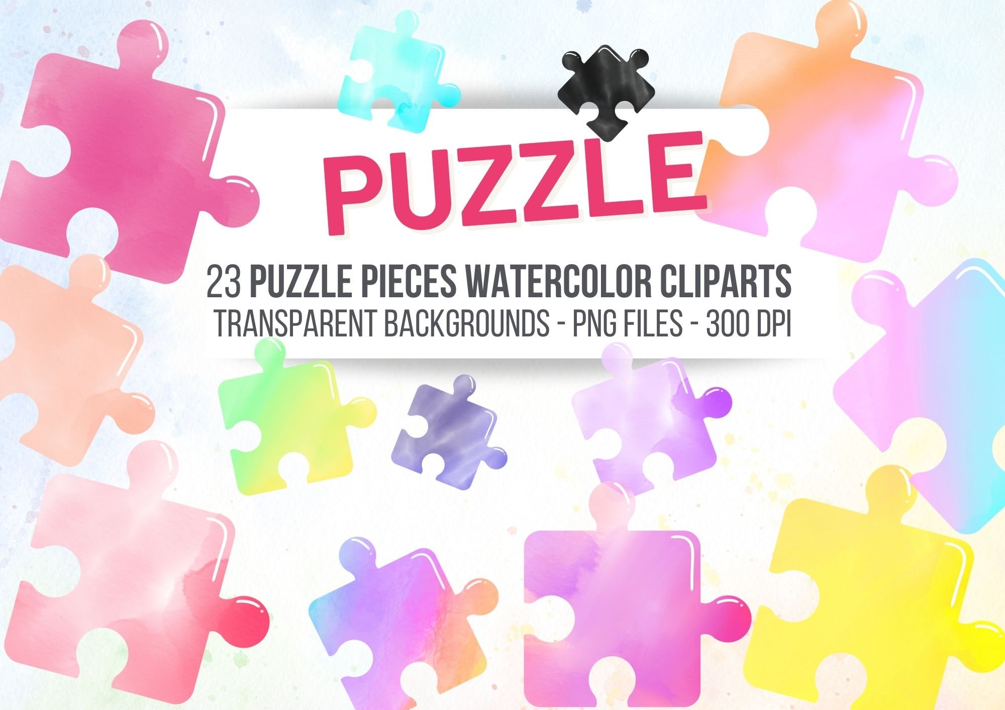 23 WATERCOLOR PUZZLE Pieces Clipart, Instant Download, Puzzle Download ...
