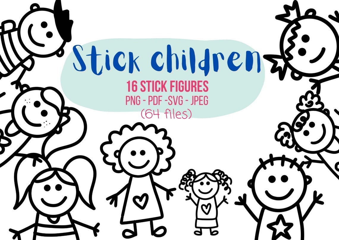 16 PACK Stick Figures SVG Instant Download Stick Children - Etsy