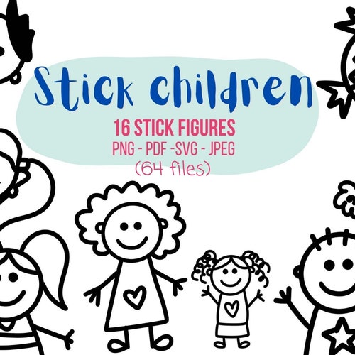 Stick Figures Svg File Stick Children Stick Boy Clipart - Etsy