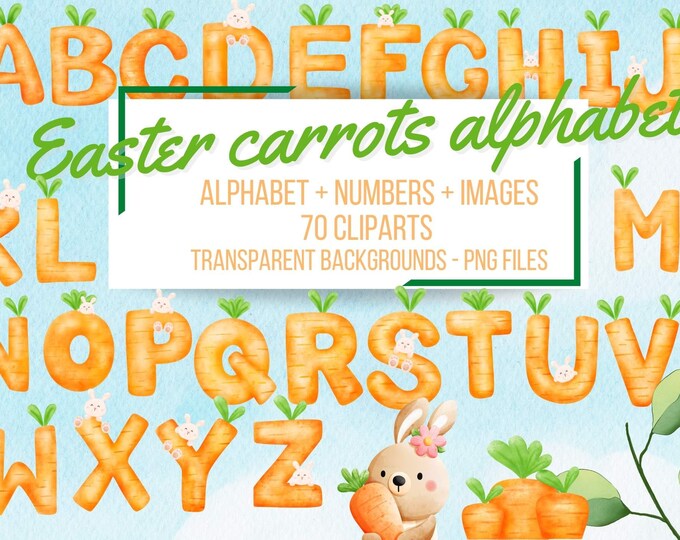 EASTER Alphabet Clip Art + Numbers + Images, CARROTS, Instant Download ...