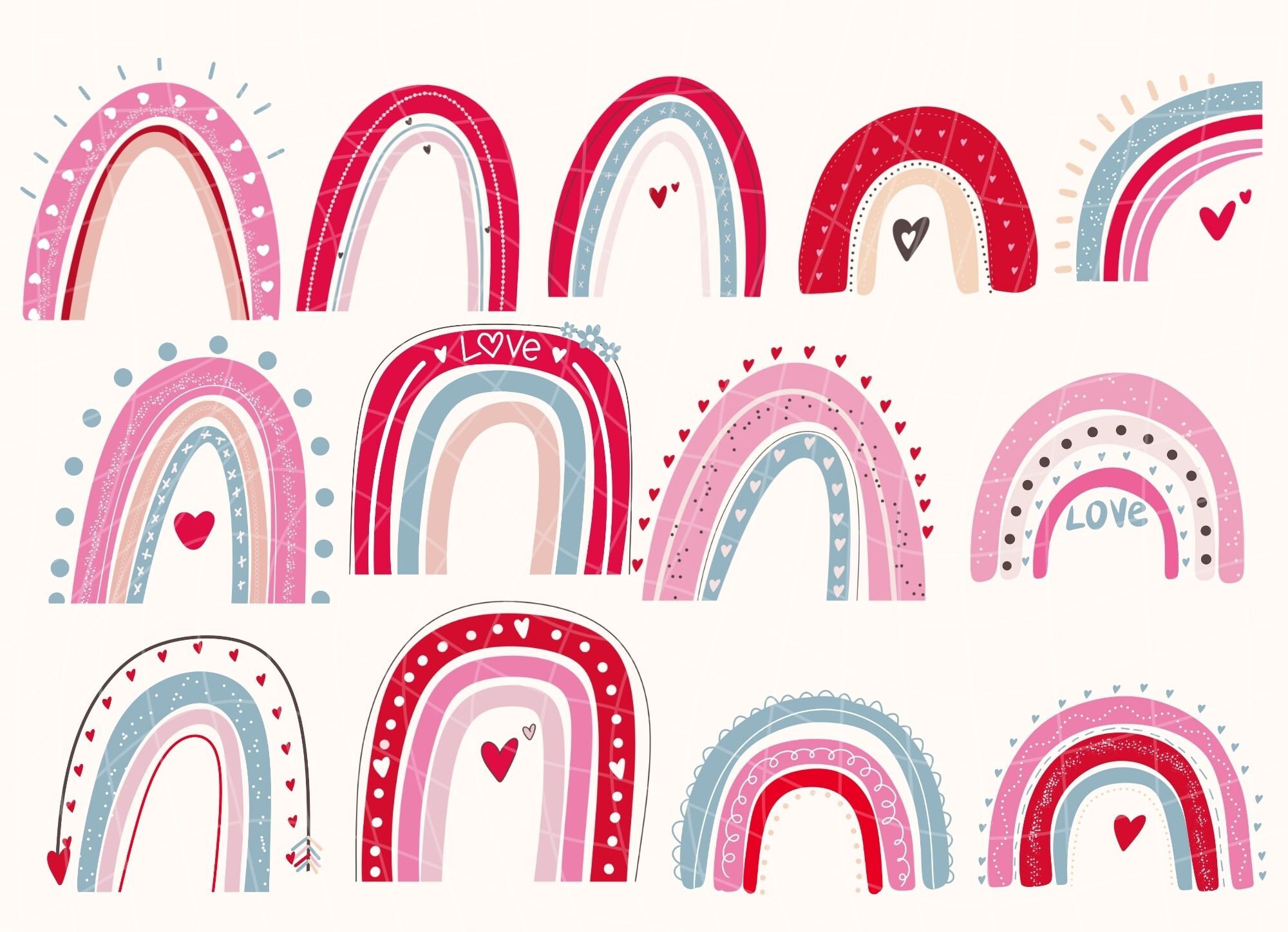 Valentine Rainbows Instant Download Digital Clip Art Set 36 - Etsy